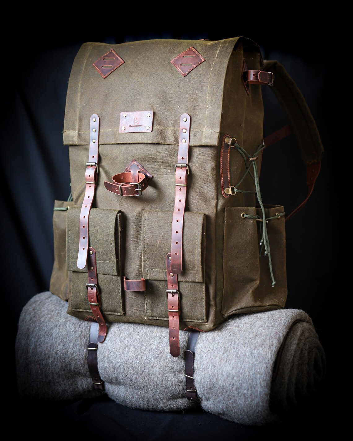Handmade Leather, Waxed Canvas Backpack for Travel, Camping, Hunting ...