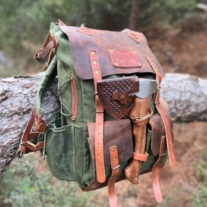 50L | Camping Backpack | Bushcraft Backpack | Brown - Green | Handmade ...