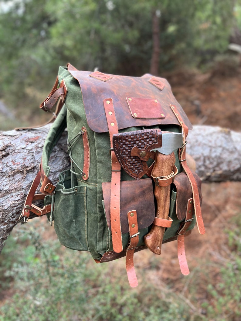 50L | Camping Backpack | Bushcraft Backpack | Brown - Green | Handmade ...