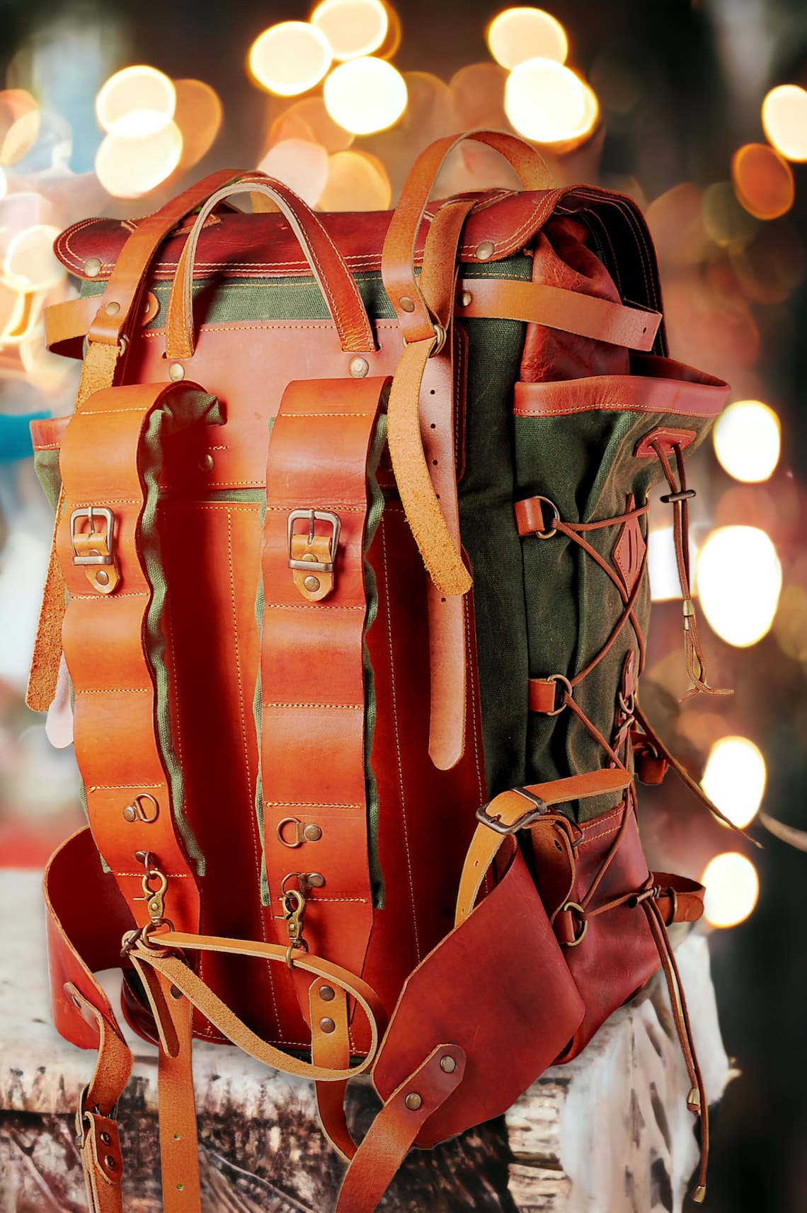 Handmade Bushcraft Backpack Leather Canvas Backpack 50 L - Etsy