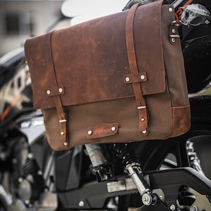 Custom Motorcycle Side Bag, Personalized Motorcycle Bag in Waxed Canvas ...