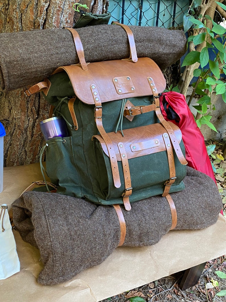 30L to 80L | Bushcraft Backpack | Leather and Waxed Canvas Backpack ...