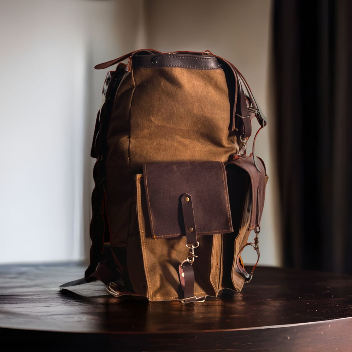 Handmade Camping Leather and Waxed Canvas Backpack for Travel Bag ...