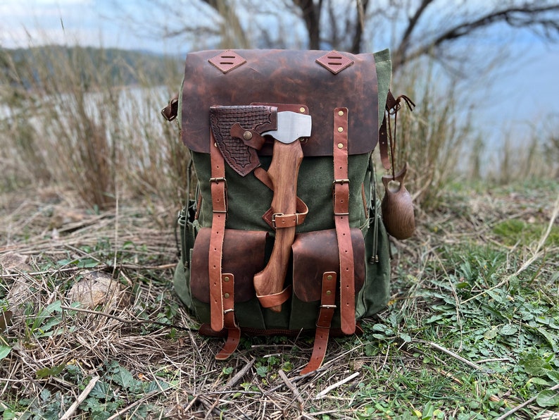 50L | Camping Backpack | Bushcraft Backpack | Brown - Green | Handmade ...