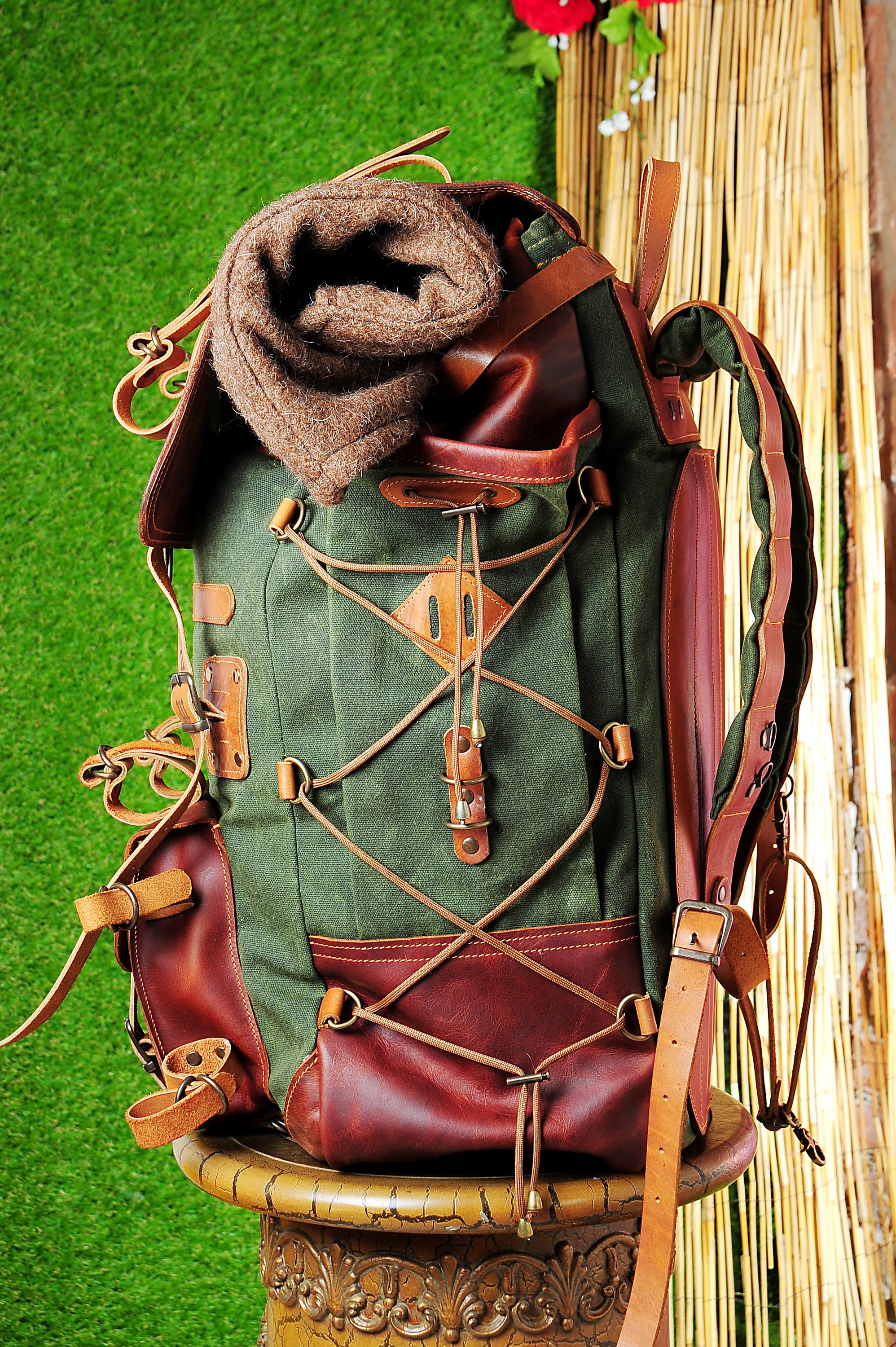 Limited Handmade Waxed Canvas Backpack | 40L-50 L | Leather Backpack ...