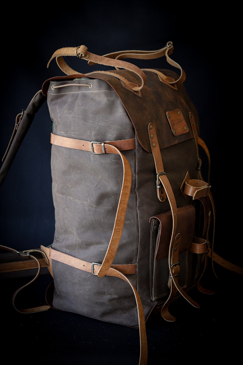 Bushcraft Handmade Wax Canvas Backpack | Leather Backpack | Travel ...