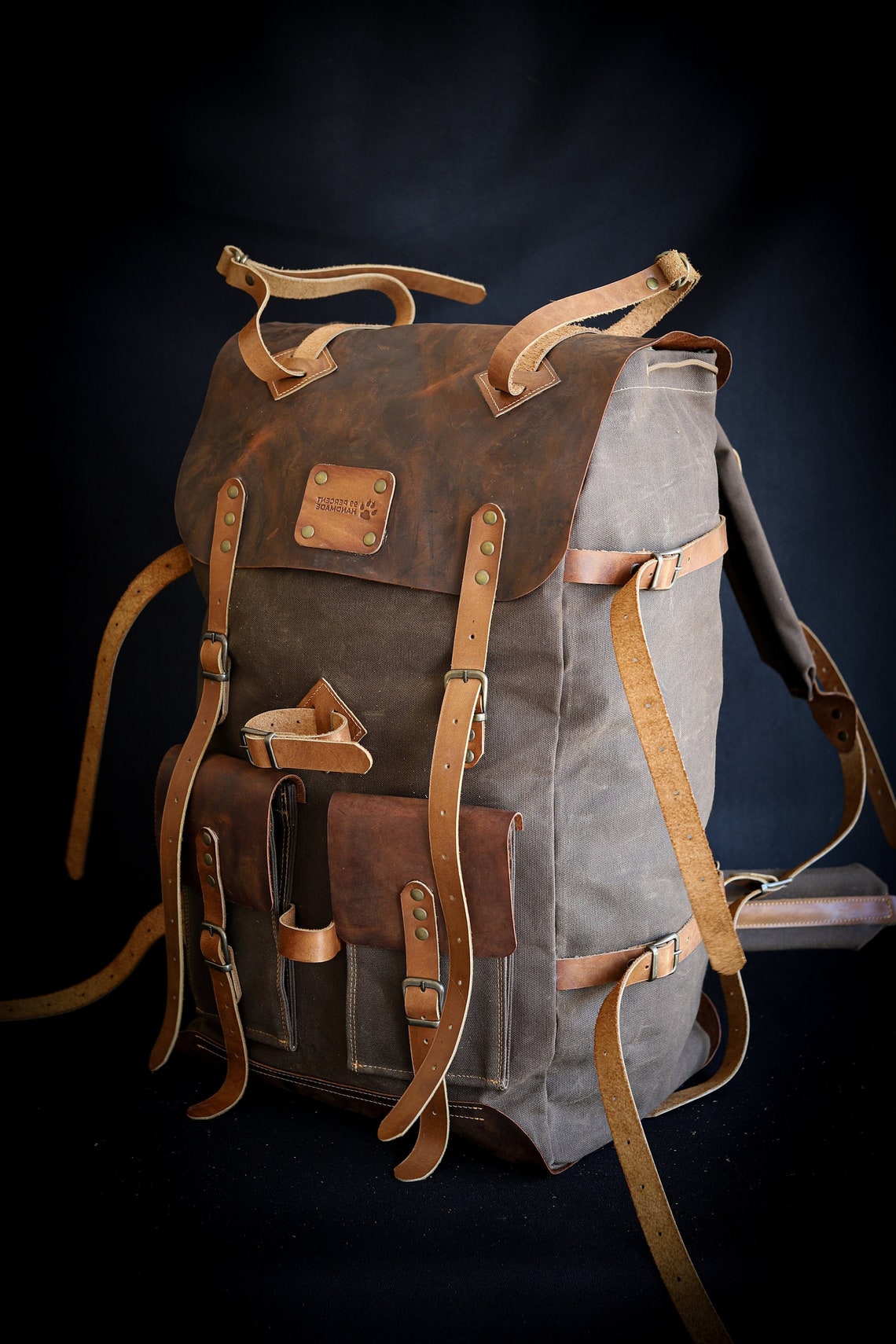 Bushcraft Handmade Waxed Canvas Backpack Leather Backpack - Etsy