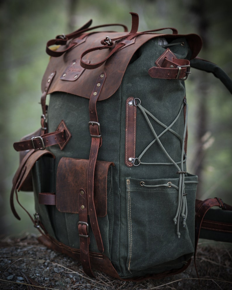 Limited Handmade Waxed Canvas Backpack | 50 L | Leather Backpack ...