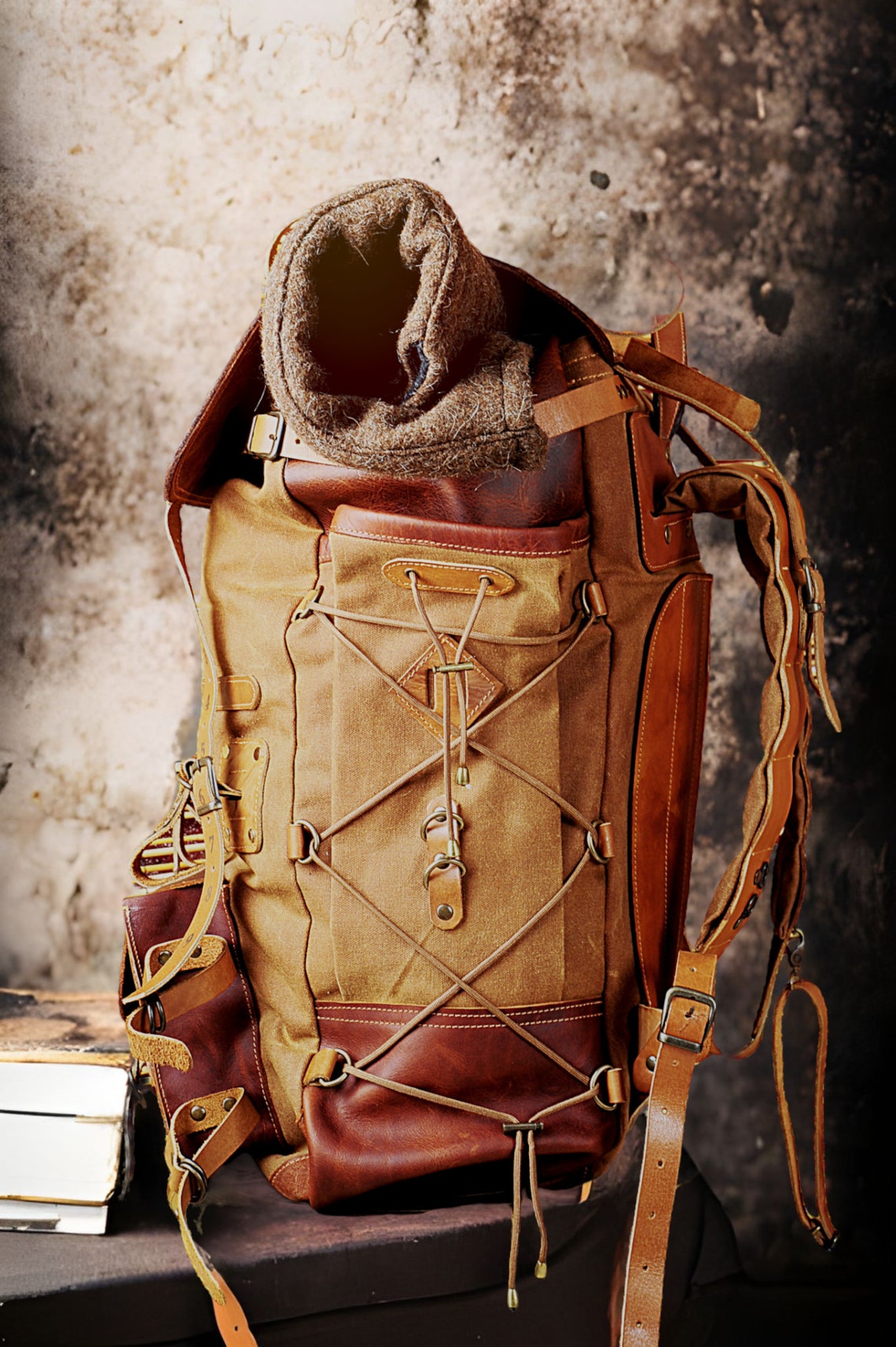 Handmade | Waxed Canvas Backpack | 50 L | Leather Backpack | Daily Use ...