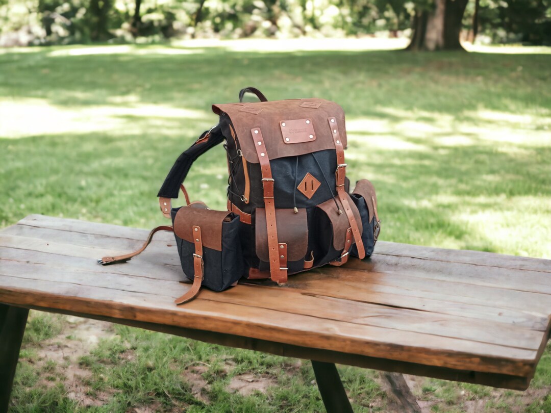 New | Black | Handmade Waxed Canvas Leather Backpack | Detachable ...