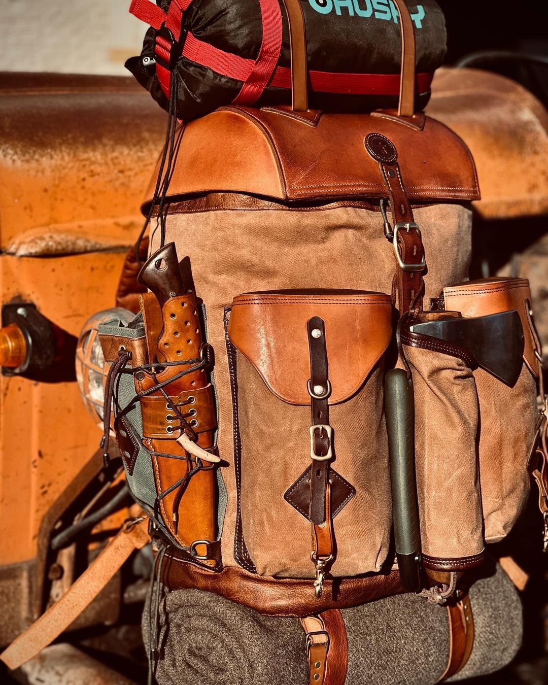 Handmade Leather and Waxed Backpack for Travel, Camping, Bushcraft ...