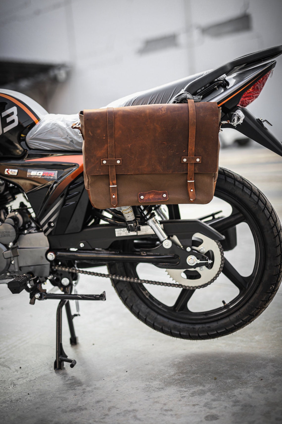 Custom Motorcycle Side Bag, Personalized Motorcycle Bag in Waxed Canvas ...