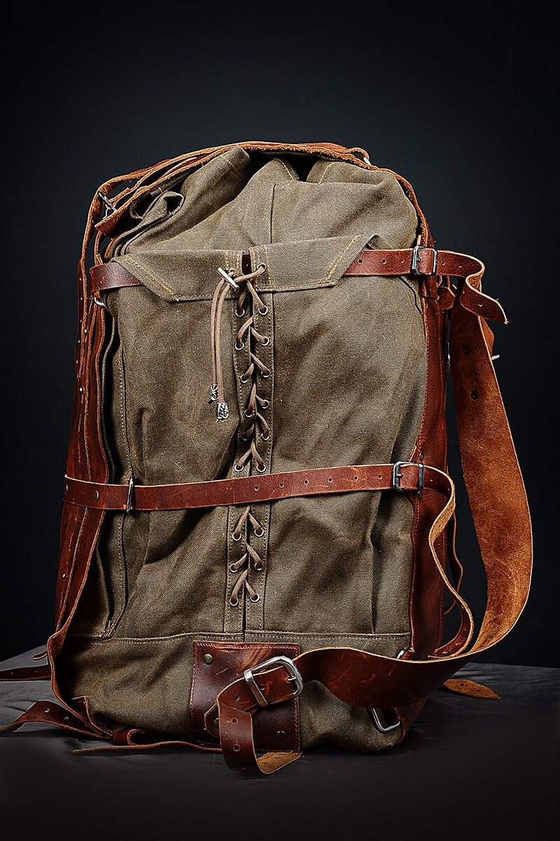 80 Liter | Camping Backpack | Bushcraft Backpack |leather Canvas ...