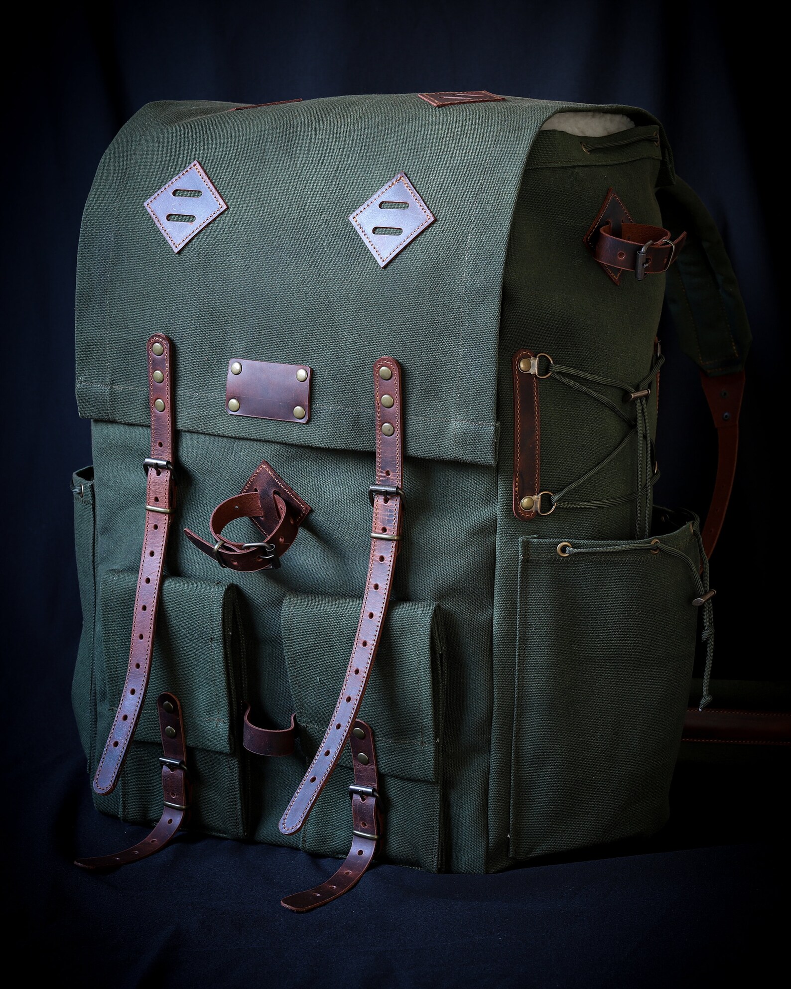 Handmade Leather, Waxed Canvas Backpack for Travel, Camping, Hunting ...