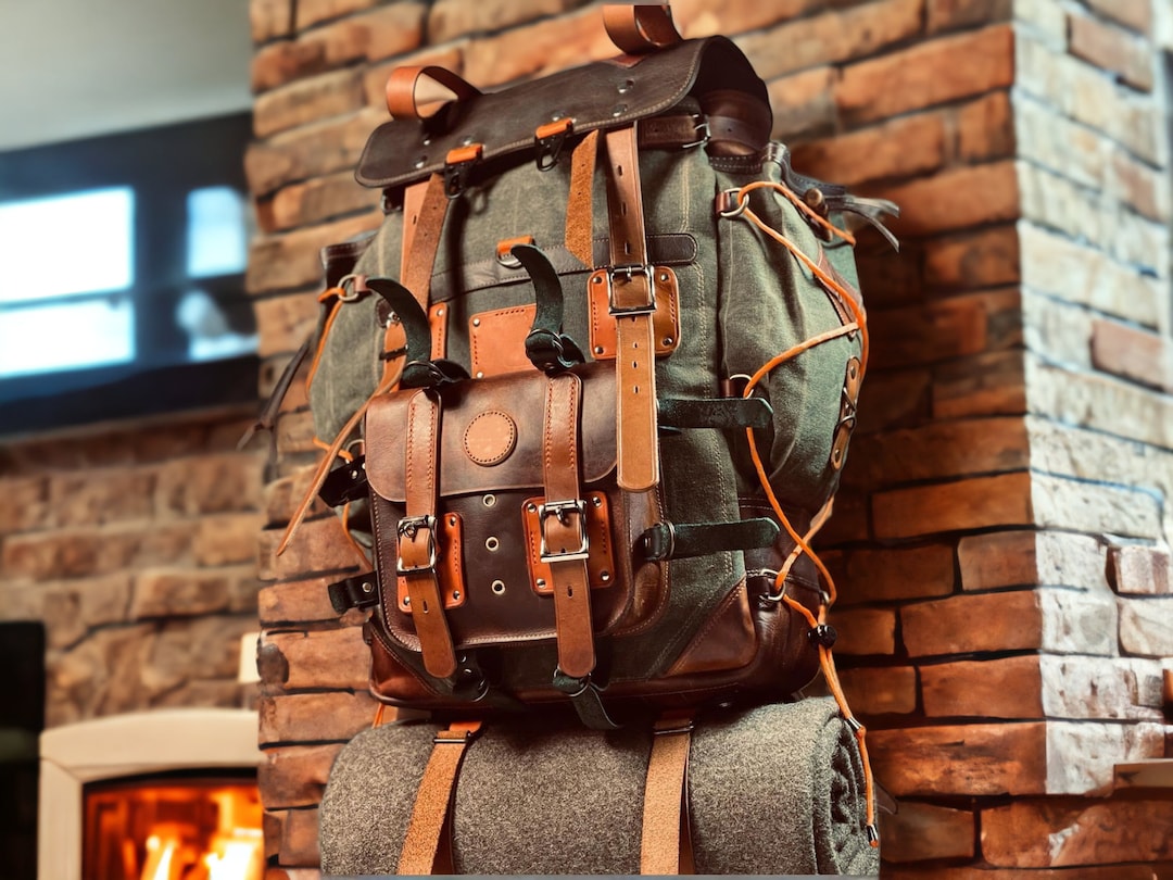 Bushcraft Leather Backpack | Camping Rucksack | Handmade Waxed Canvas ...