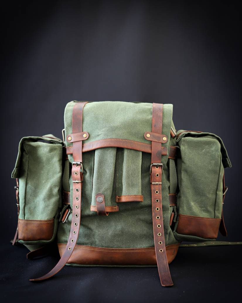 30L to 50L | Handmade Waxed Canvas Backpack With Leather for Travel ...