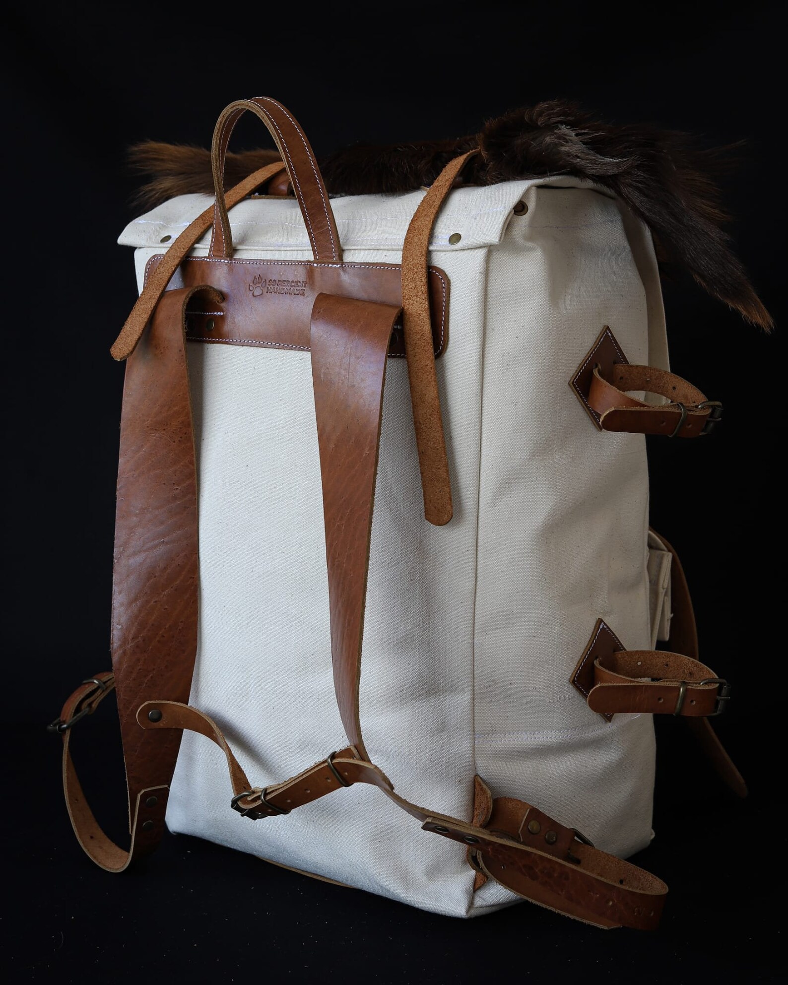 Handmade Genuine White Leather and Waxed Canvas Backpack for Travel ...