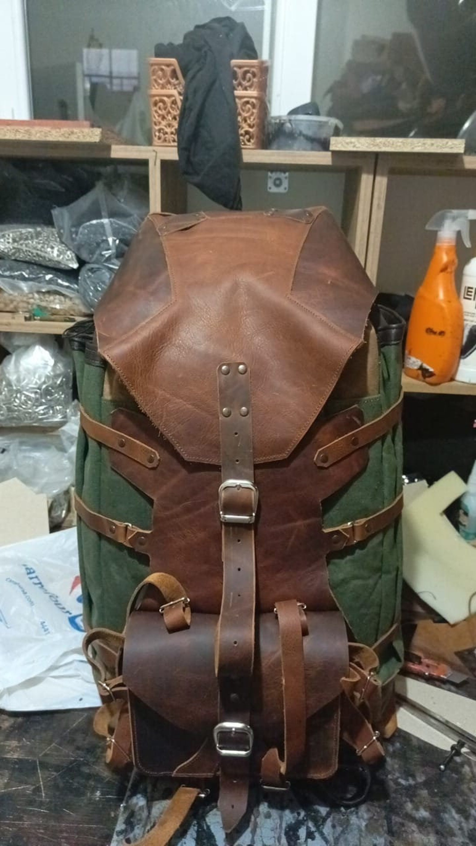 Handmade Custom Leather and Waxed Backpack for Travel, Camping | Inside ...