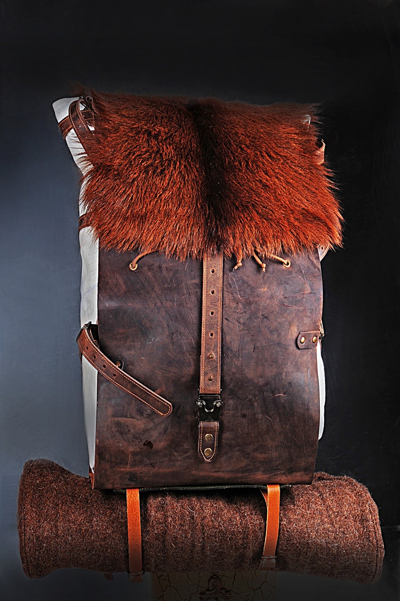 Fur Leather Backpack | Fur | Handmade Waxed Canvas Backpack for Travel ...