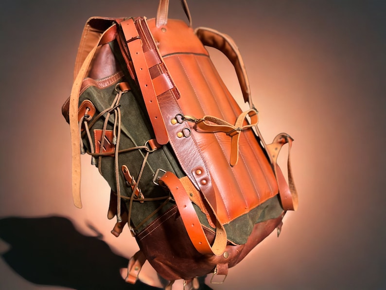Handmade | Waxed Canvas Backpack | 50 L | Leather Backpack | Daily Use ...