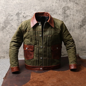 Waxed Canvas and Leather Jacket | Tailored to Your Size | Brown | Green ...