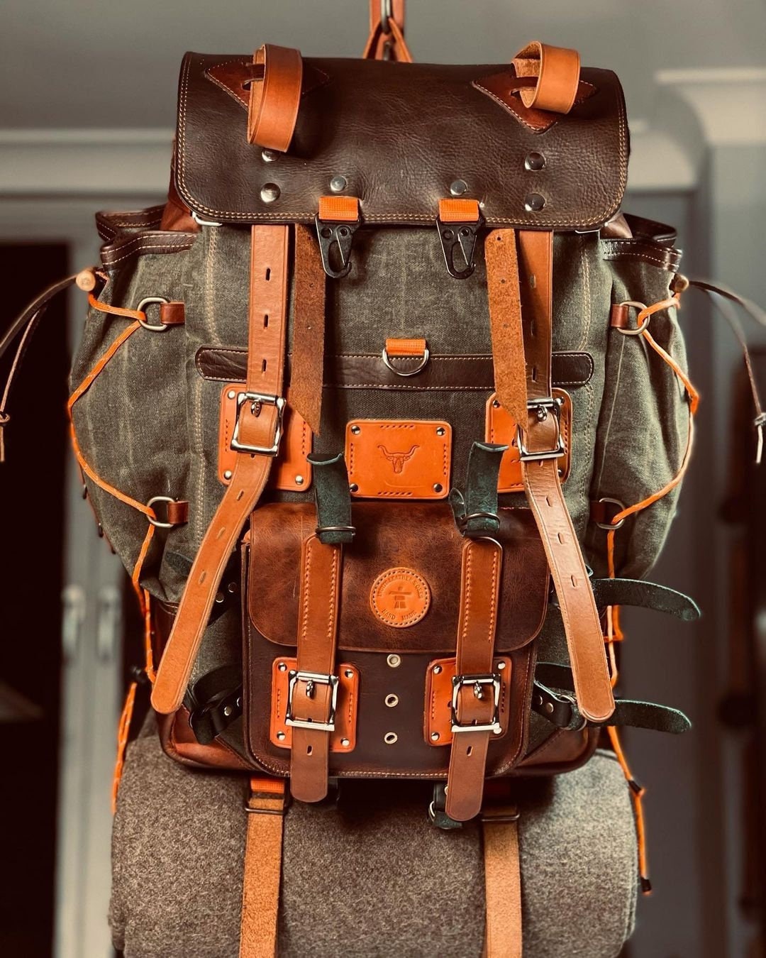 Camping Leather Backpack | Bushcraft Rucksack | Handmade Waxed Canvas ...