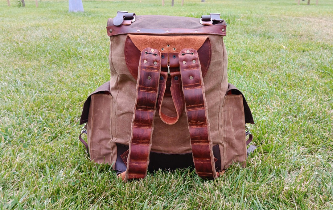 Bushcraft Backpack - Camping Leather and Waxed Canvas Backpack for ...