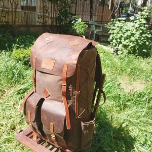 Extra Large Size Options 80L 70L 60L 50L Handmade Camping Backpack Travel Backpack Green Brown ...