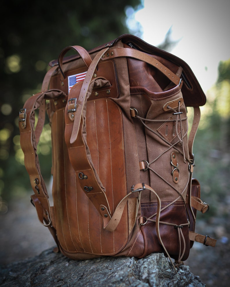 Handmade Leather Backpack | Brown | Waxed Canvas Backpack | Bushcraft ...
