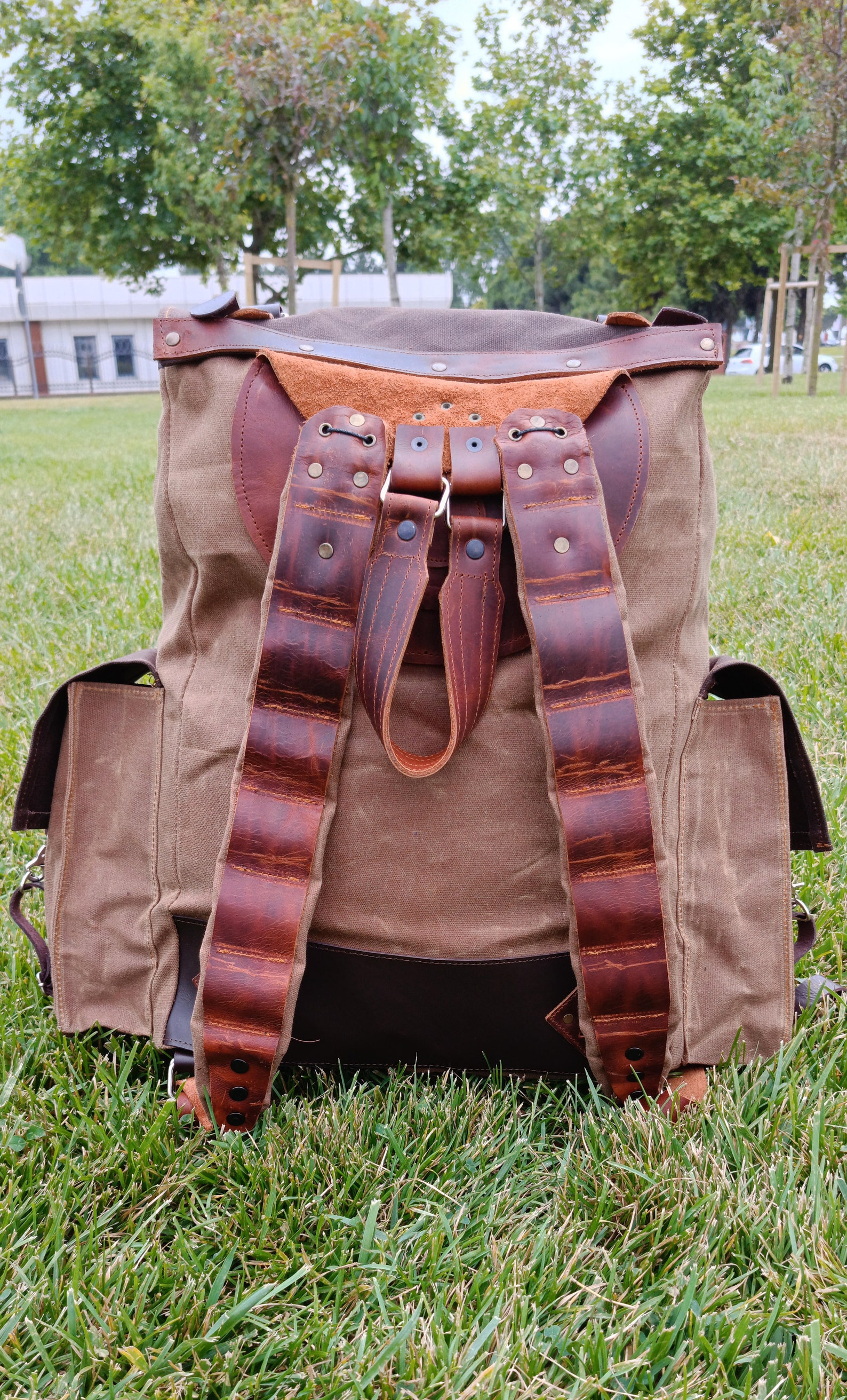Bushcraft Backpack Camping Leather and Waxed Canvas Backpack for Travel ...