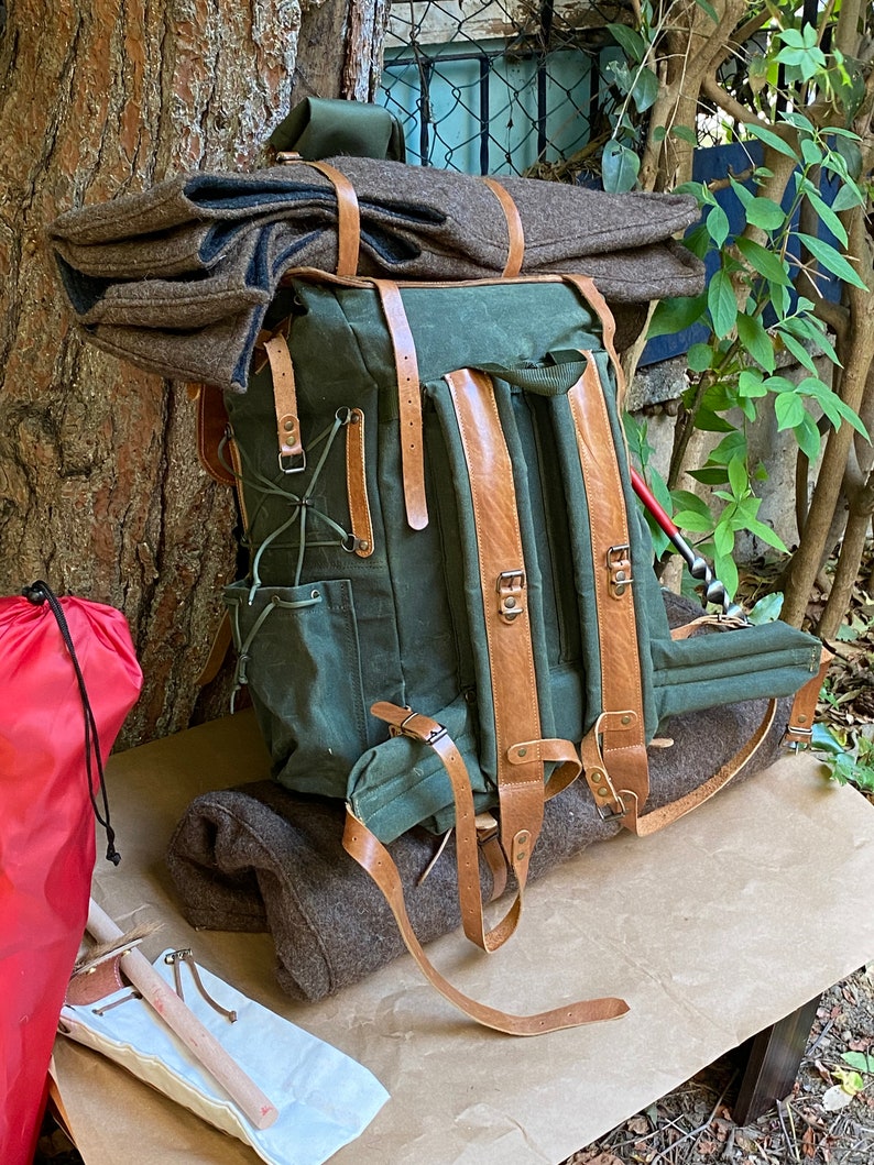 Bushcraft Handmade Green Wax Canvas and Genuine Leather - Etsy