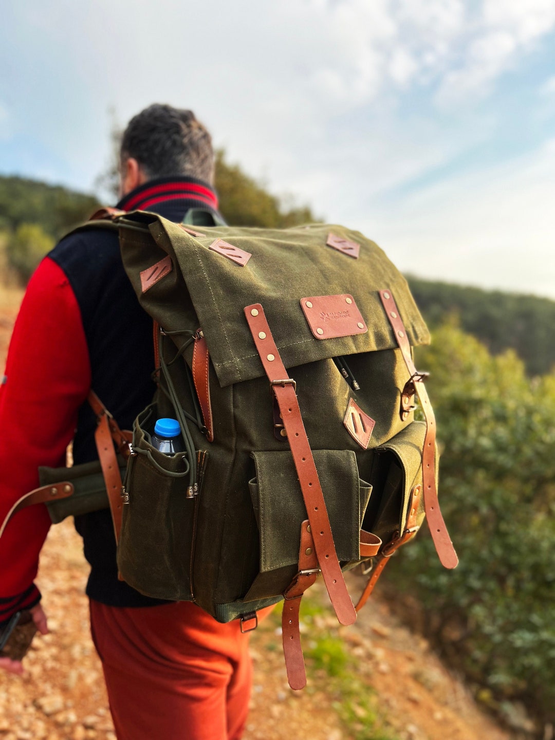 30 to 80 Liter Hiking Backpack Handmade Leather and Waxed Canvas ...