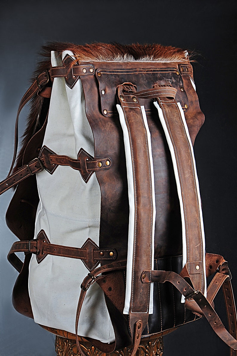 Handmade Goat Fur Flap Canvas and Leather Bag 30 Liter to 80 Liter ...