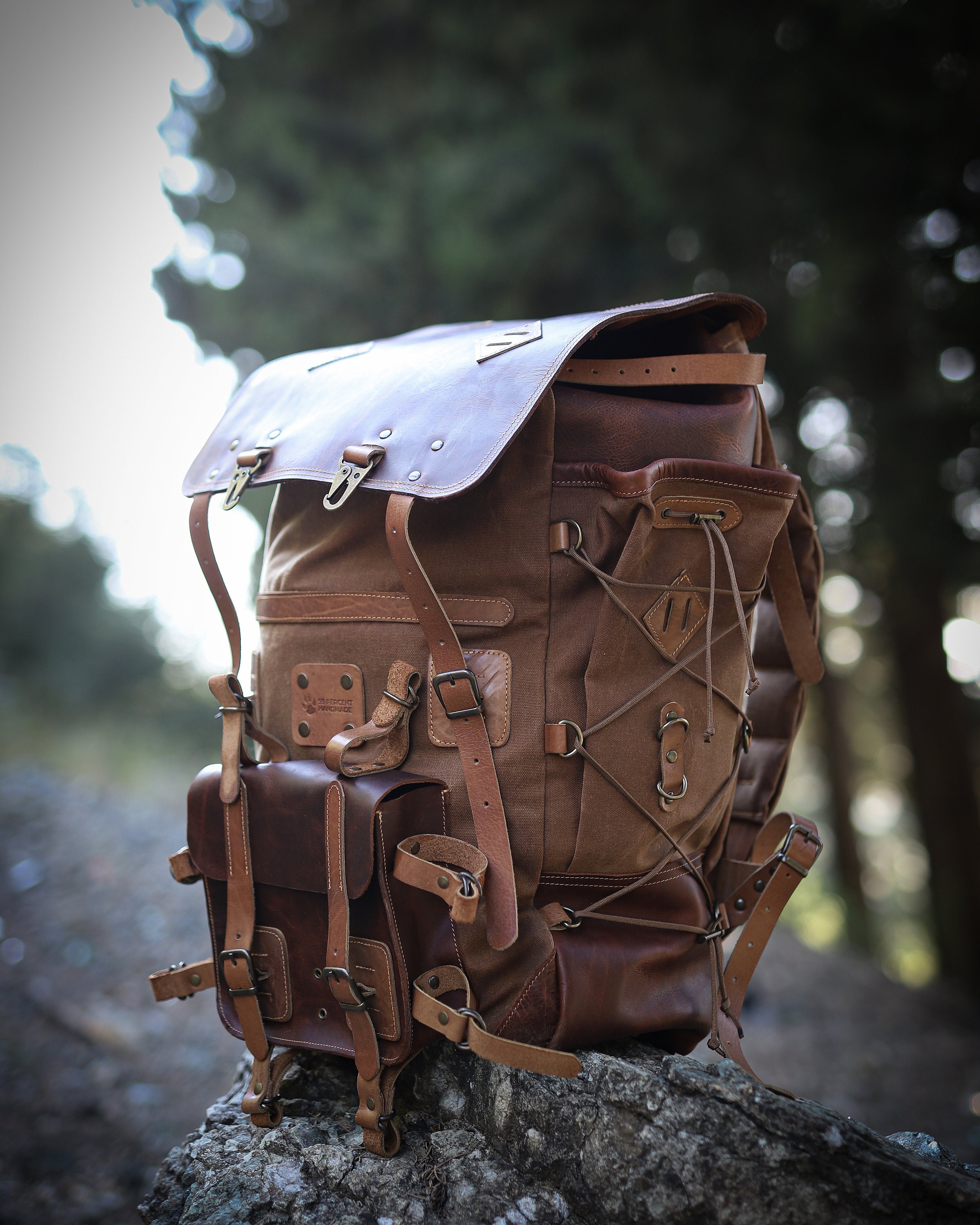 Handmade Leather Backpack | Brown | Waxed Canvas Backpack | Bushcraft ...