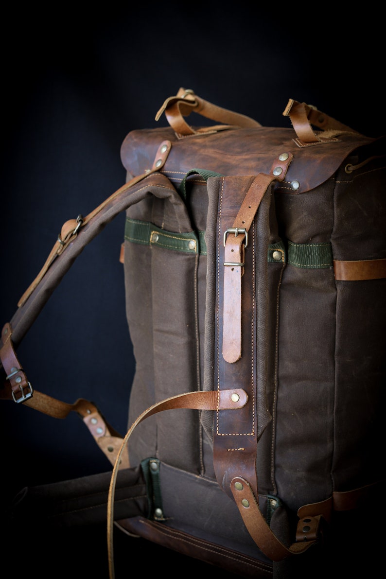 Bushcraft Handmade Wax Canvas Backpack | Leather Backpack | Travel ...