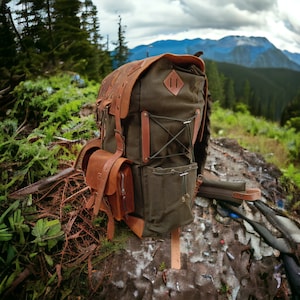 Handmade Bushcraft Waxed Canvas Backpack With Black-brown-green and 30 ...