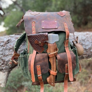 Handmade Bushcraft Backpack Camping Backpack Leather and Waxed Canvas ...
