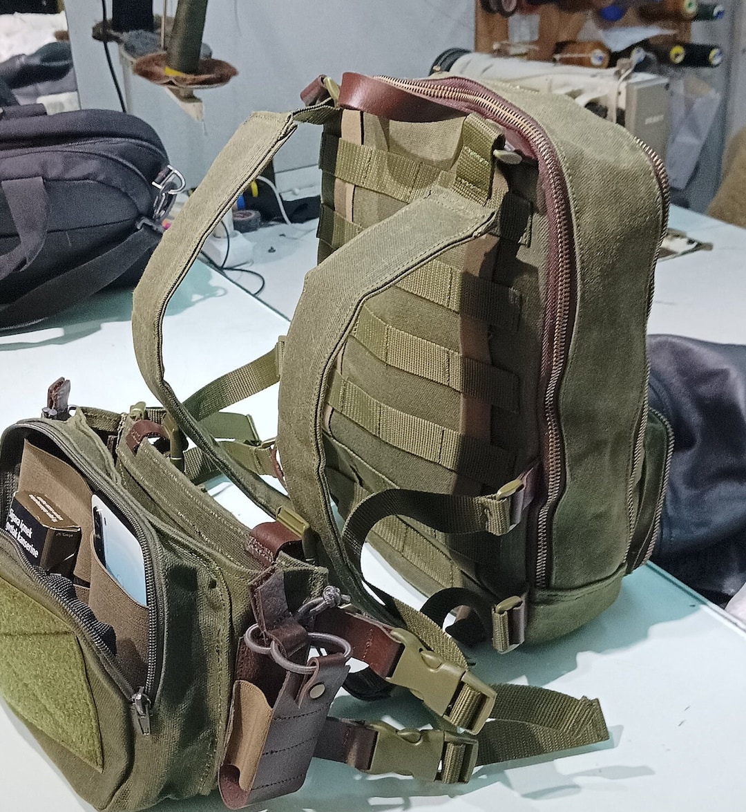 Tactical Chest Bag Chest Rig Flatpack Set, Handmade Leather and Canvas ...
