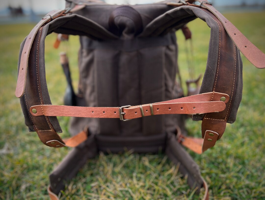 Handmade Waxed Canvas Backpack Camping Backpack Leather Waxed Canvas ...