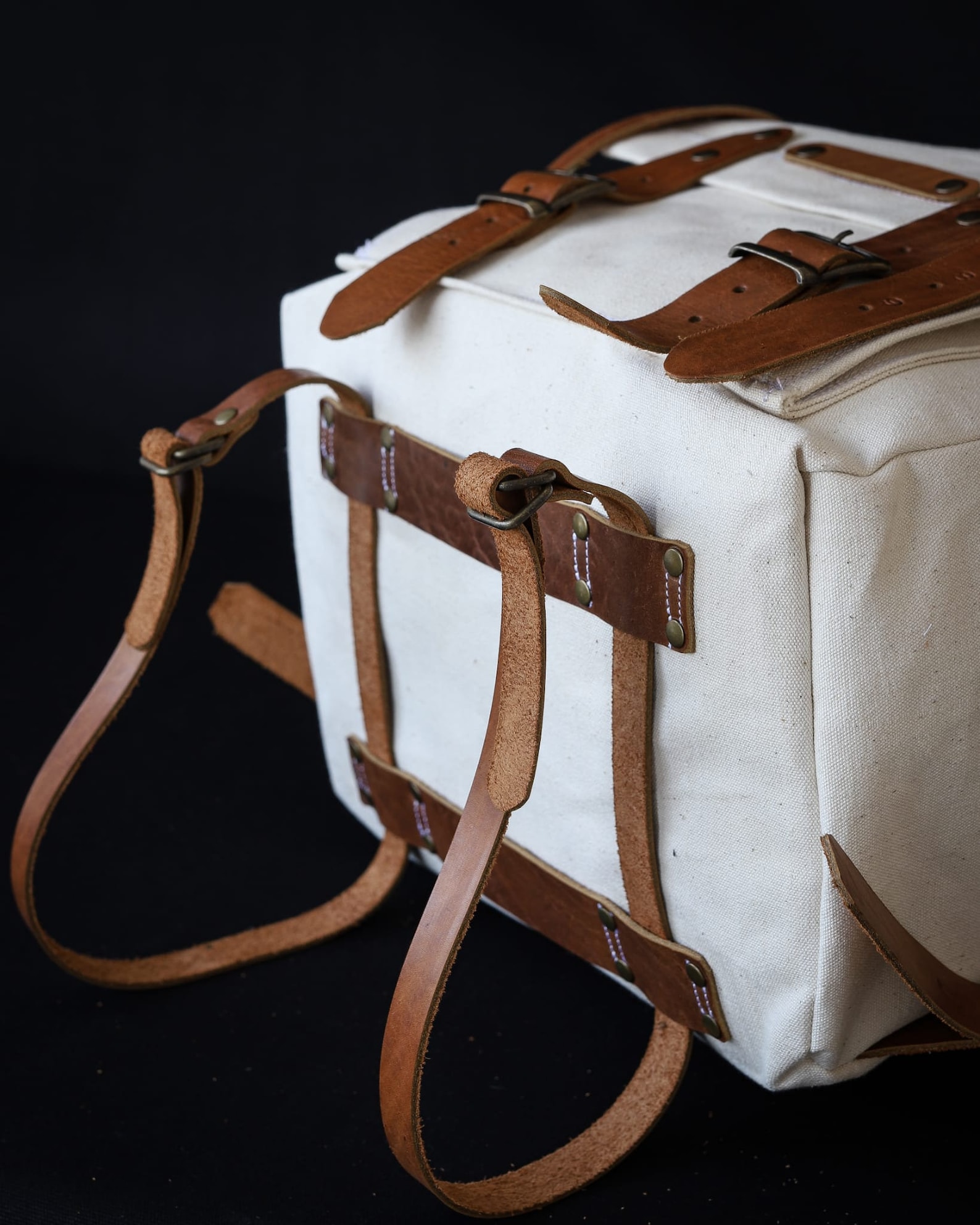 Handmade Genuine White Leather and Waxed Canvas Backpack for Travel ...