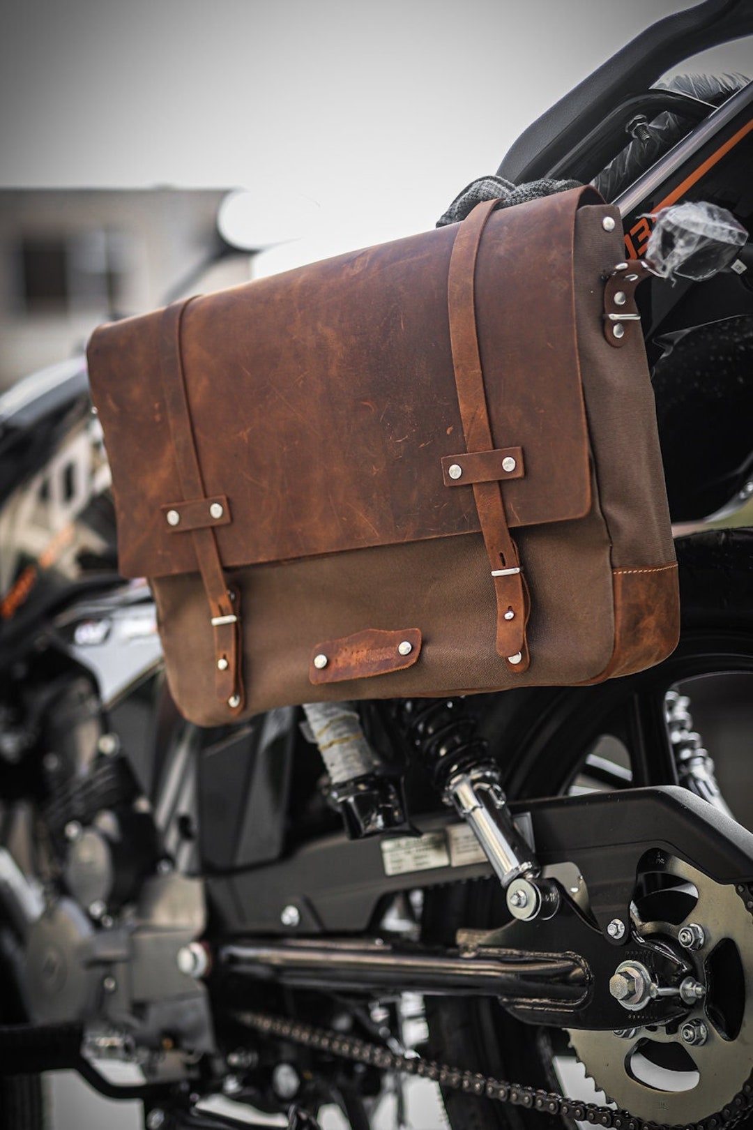 Custom Motorcycle Side Bag, Personalized Motorcycle Bag in Waxed Canvas ...