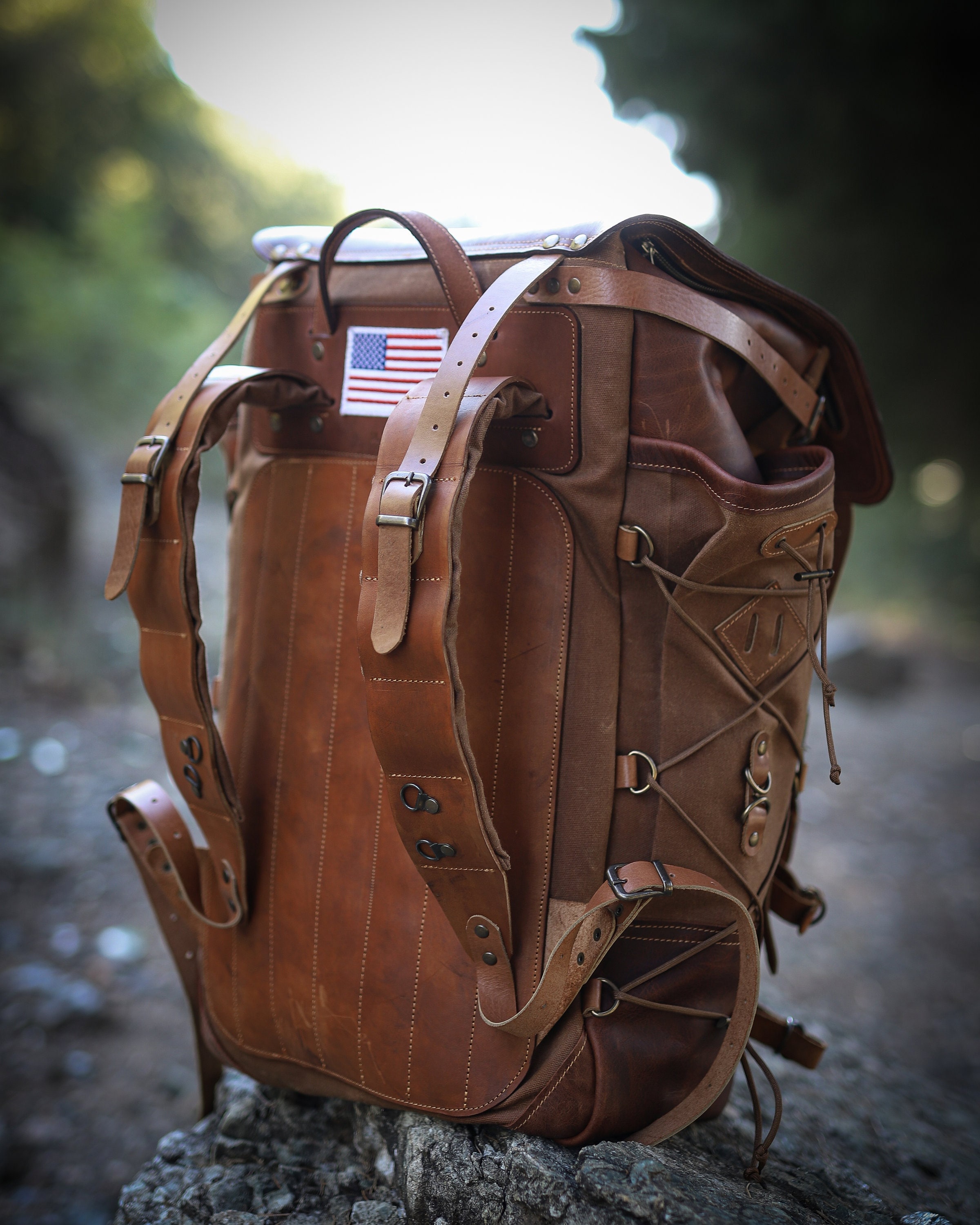 Handmade Leather Backpack | Brown | Waxed Canvas Backpack | Bushcraft ...