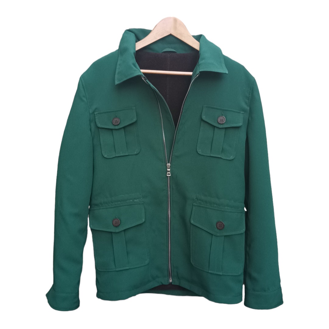 Tailored to Your Size Green Wool Silk Jacket Inside is Flannel Cotton ...