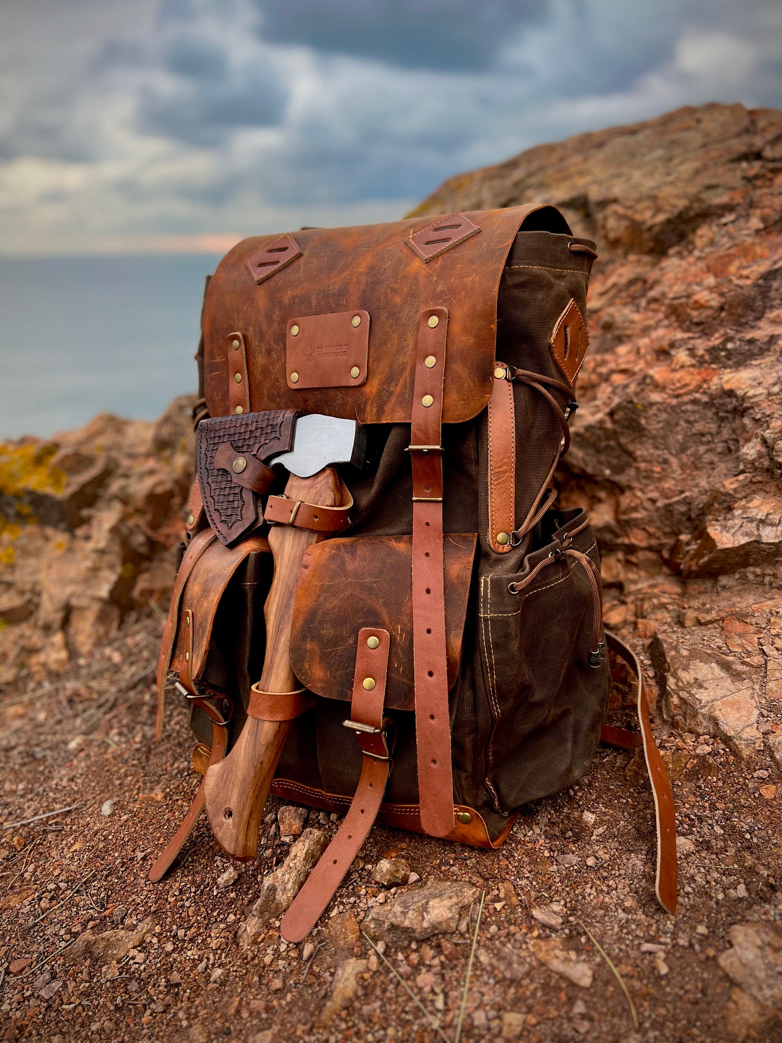 Handmade Bushcraft Backpack Camping Backpack Leather and Waxed Canvas ...