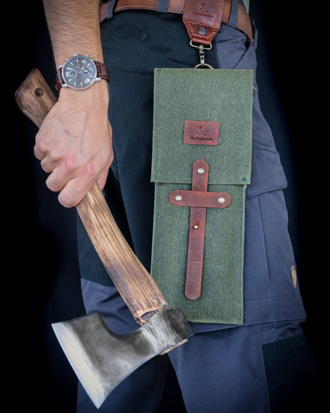 Full Bushcraft Bundle Set Details Canvas and Leather Knife Bag - Etsy
