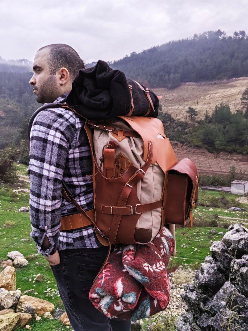 New Model | Handmade Leather and Waxed Backpack for Travel, Camping ...