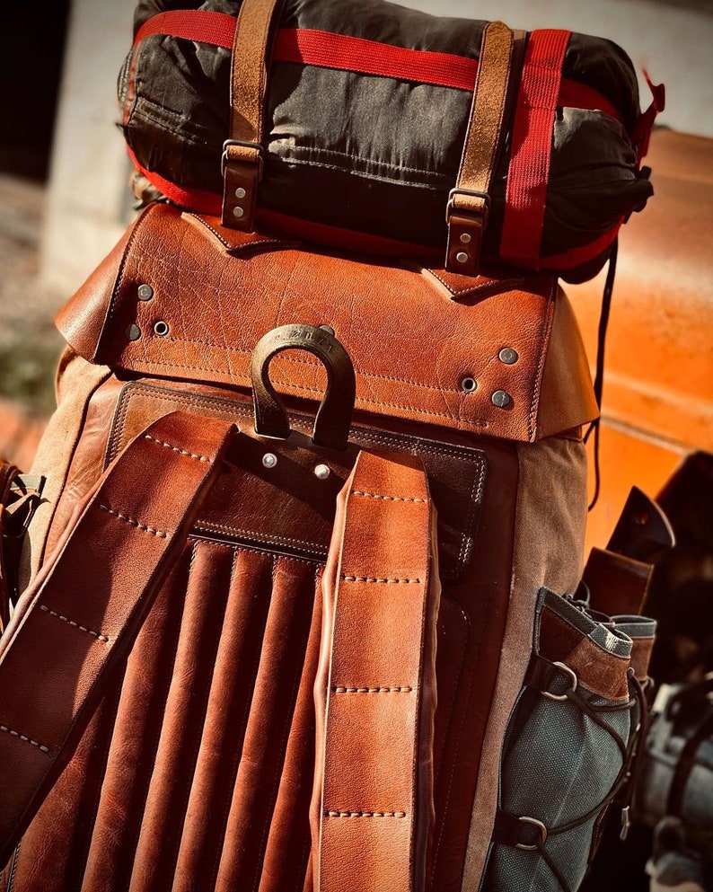Handmade Leather and Waxed Backpack for Travel, Camping, Bushcraft ...