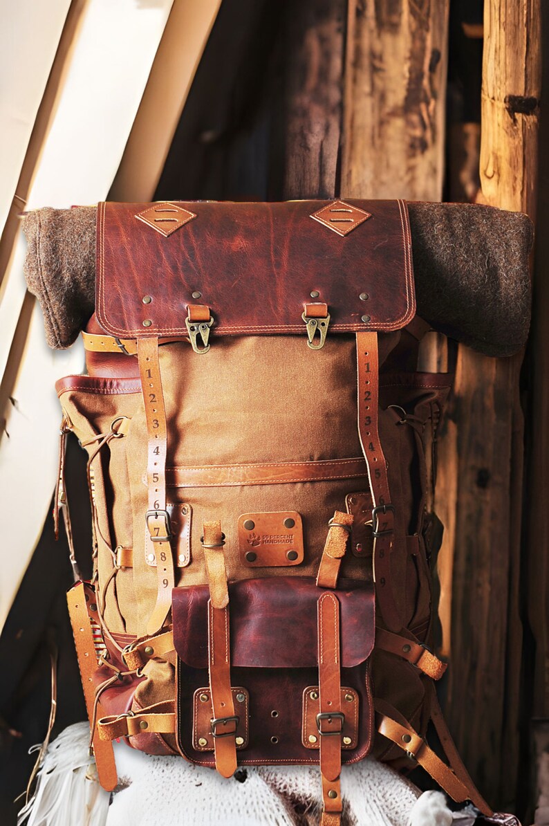 Handmade | Waxed Canvas Backpack | 50 L | Leather Backpack | Daily Use ...