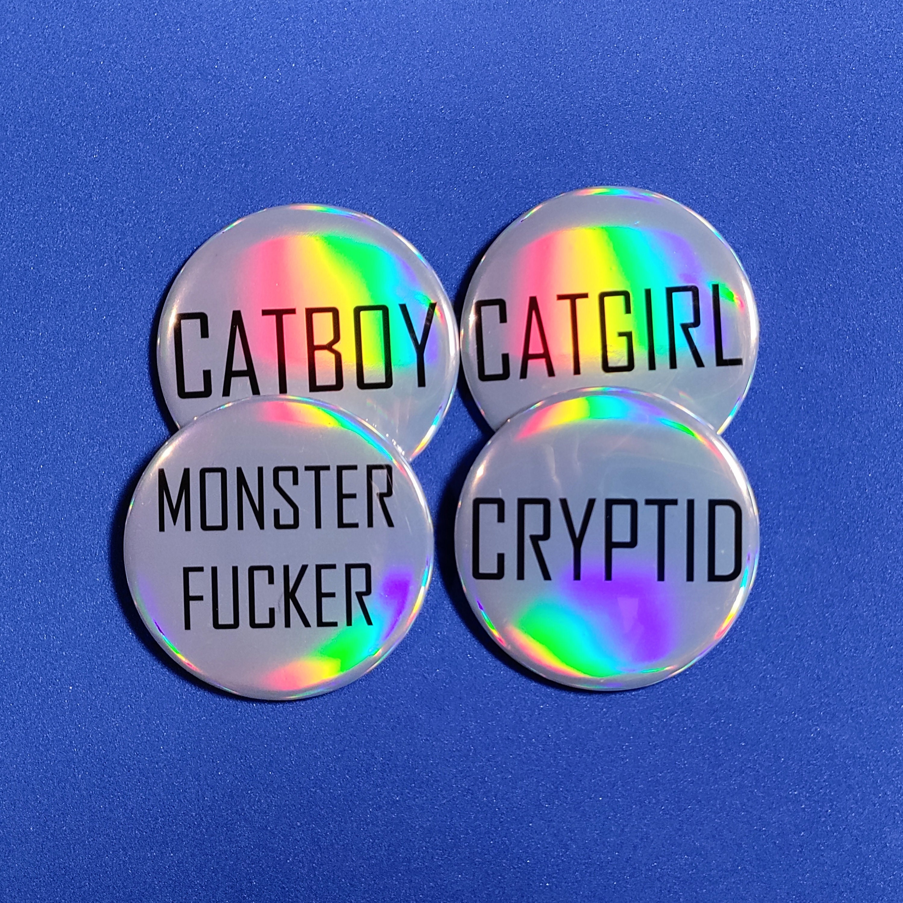 Holographic Catboy Catgirl Cryptid Monster Badges 58mm - Etsy