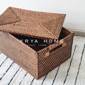 Rectangular Rattan Storage Box With Lid Food Container Box Organizer ...